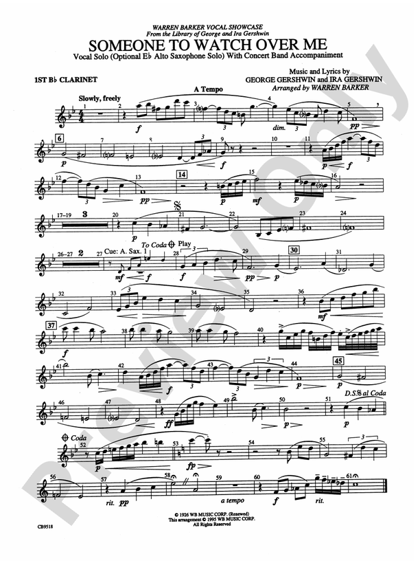 Someone to Watch Over Me: 1st B-flat Clarinet: 1st B-flat Clarinet Part ...