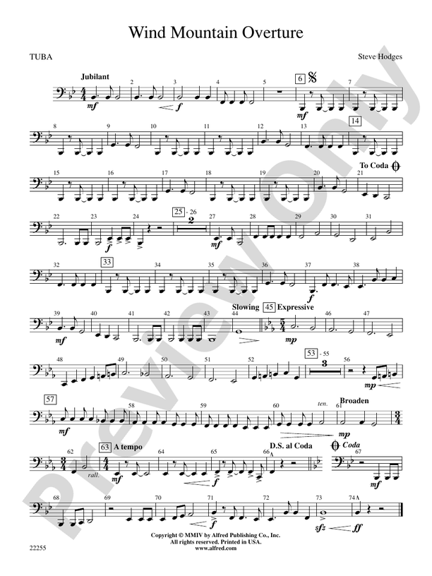 Wind Mountain Overture: Tuba: Tuba Part - Digital Sheet Music Download