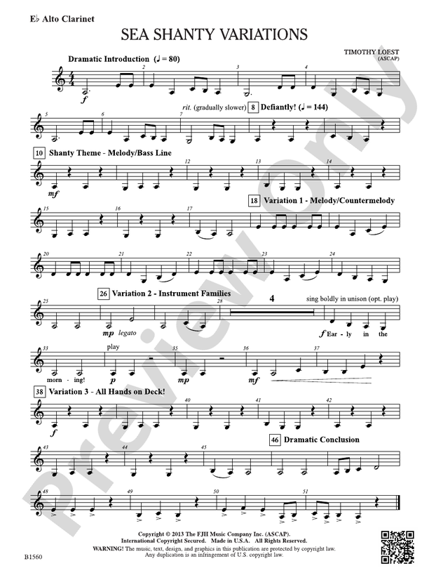 Sea Shanty Variations: E-flat Alto Clarinet: E-flat Alto Clarinet Part ...