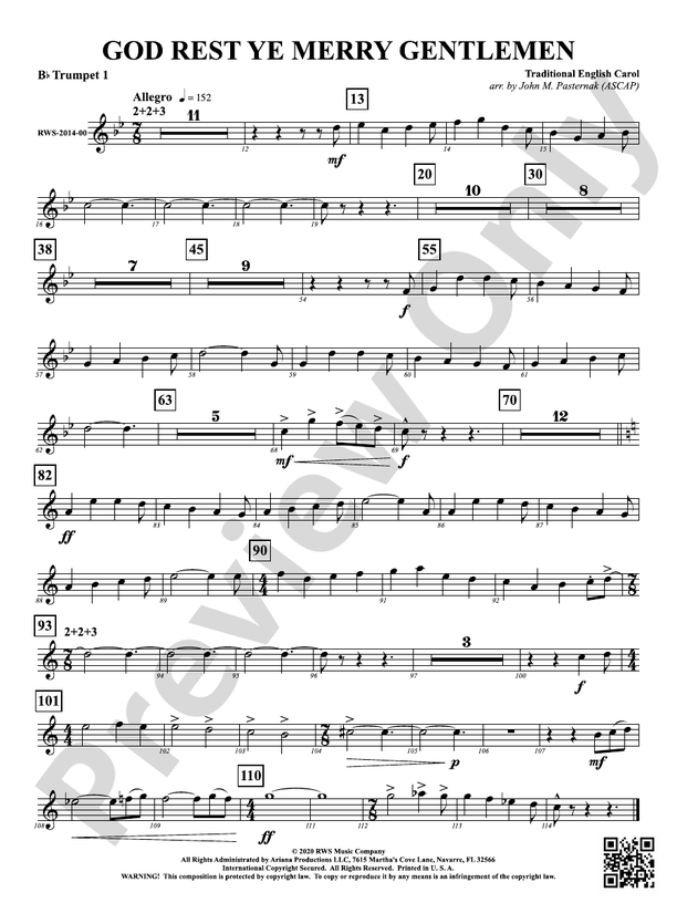 God Rest Ye Merry Gentlemen: 1st B-flat Trumpet: 1st B-flat Trumpet ...
