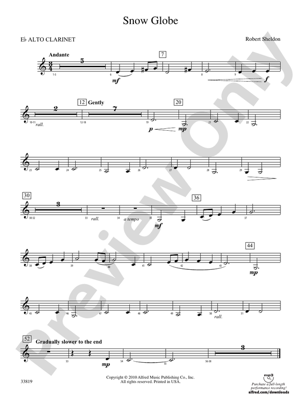 Snow Globe: (wp) E-flat Alto Clarinet: (wp) E-flat Alto Clarinet World Part - Digital Sheet ...