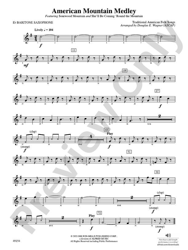 American Mountain Medley: E-flat Baritone Saxophone: E-flat Baritone Saxophone Part - Digital ...