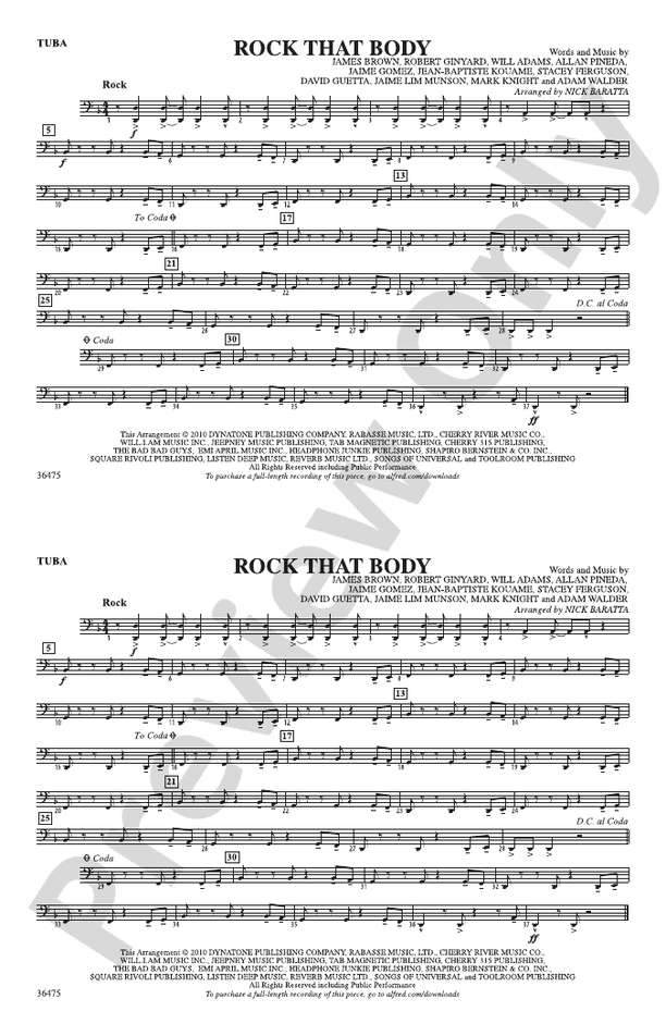 Rock That Body: Tuba: Tuba Part - Digital Sheet Music Download