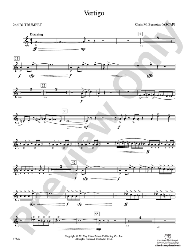 Vertigo: 2nd B-flat Trumpet: 2nd B-flat Trumpet Part - Digital Sheet Music Download