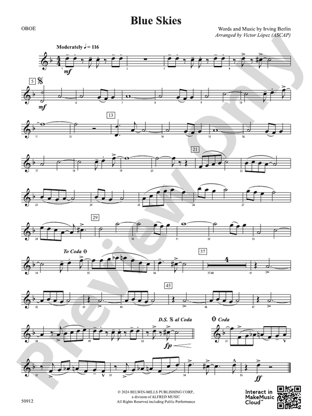 Blue Skies: Oboe: Oboe Part - Digital Sheet Music Download