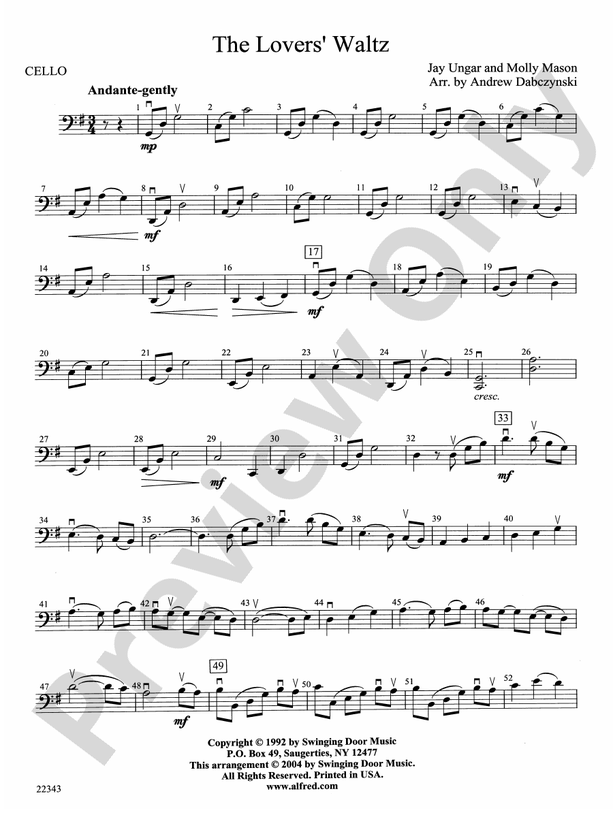 The Lover's Waltz: Cello: Cello Part - Digital Sheet Music Download