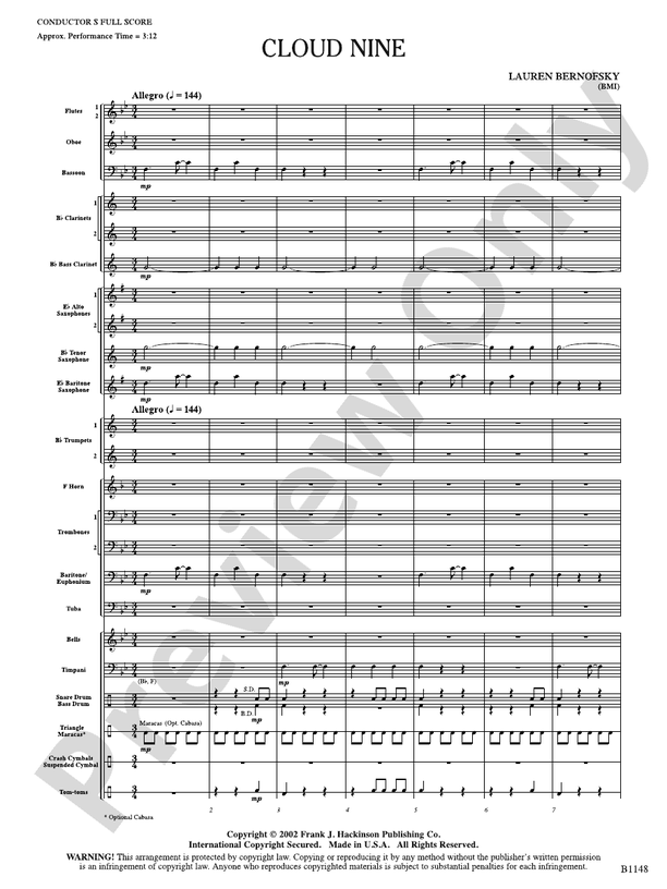 Cloud Nine: Score: Concert Band Score: Lauren Bernofsky - Digital Sheet ...