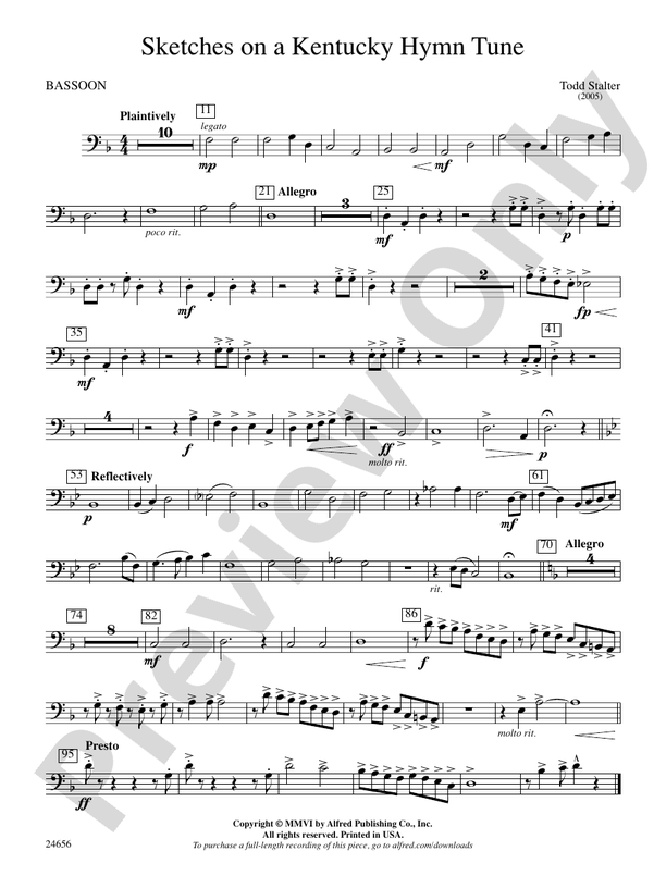 Sketches on a Kentucky Hymn Tune: Bassoon: Bassoon Part - Digital Sheet ...