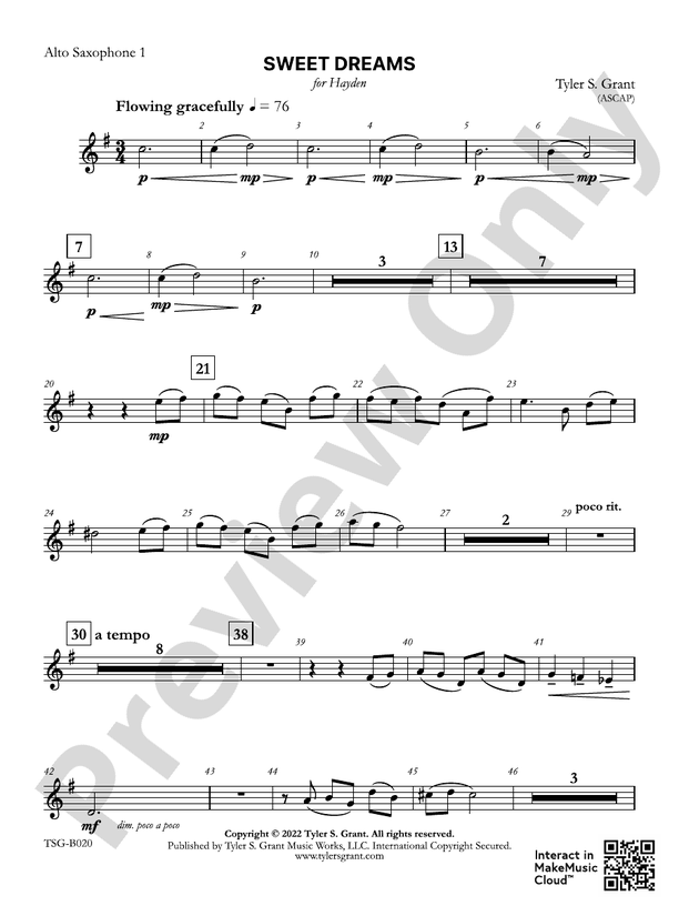 Sweet Dreams: 1st E-flat Alto Saxophone: 1st E-flat Alto Saxophone Part - Digital Sheet Music ...