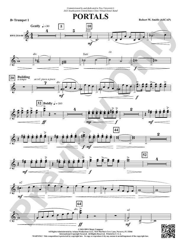 Portals: 1st B-flat Trumpet: 1st B-flat Trumpet Part: Robert W. Smith - Digital Sheet Music Download