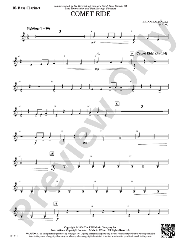 Comet Ride: B-flat Bass Clarinet: B-flat Bass Clarinet Part: Brian ...