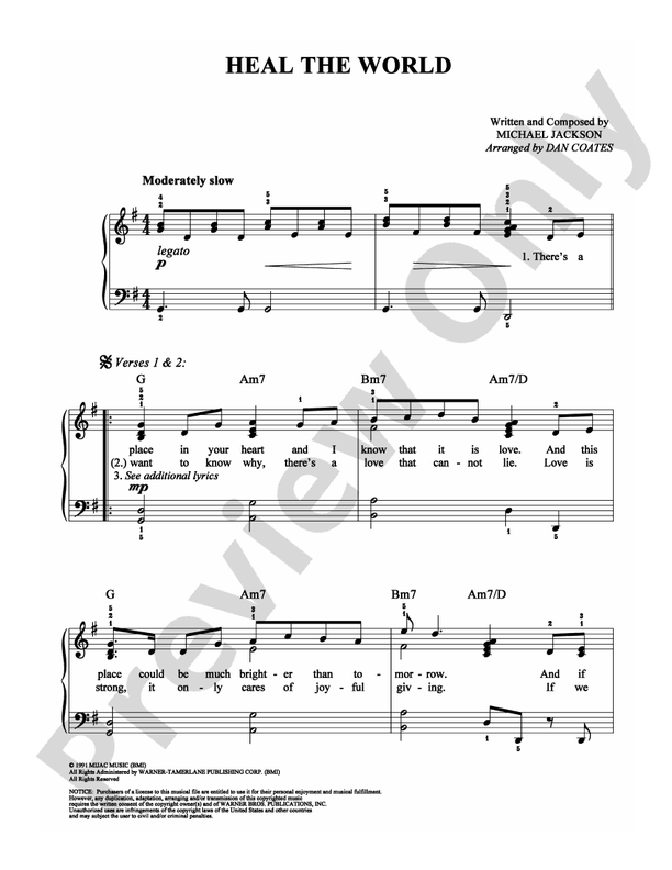Heal the World: Easy Piano: Michael Jackson - Digital Sheet Music Download