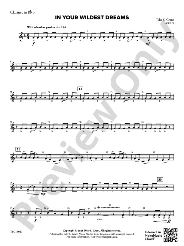 In Your Wildest Dreams : 3rd Clarinet in B-flat: 3rd Clarinet in B-flat Part: Tyler S. Grant ...