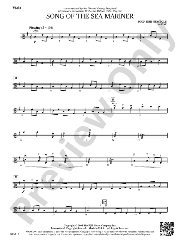 Song of the Sea Mariner: Viola: Viola Part: Soon Hee Newbold - Digital ...