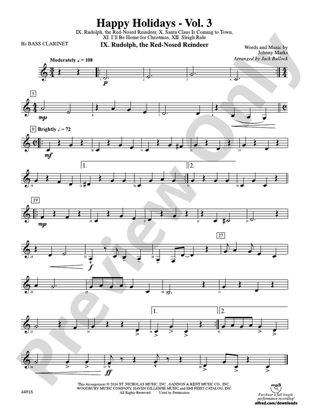 Happy Holidays---Vol. 3: B-flat Bass Clarinet: B-flat Bass Clarinet Part - Digital Sheet Music ...