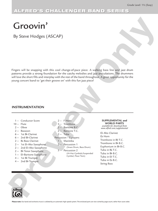 Groovin': Concert Band Conductor Score & Parts: Steve Hodges - Digital ...