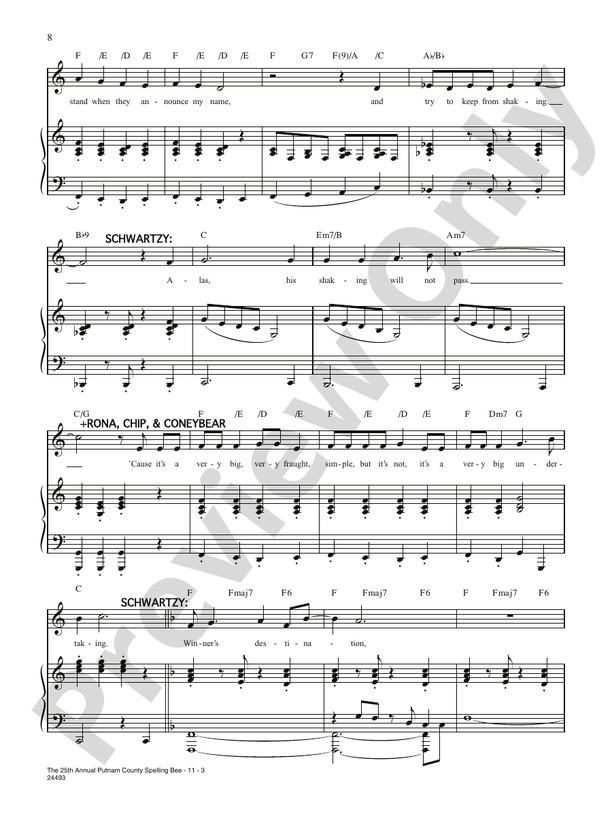 The 25Th Annual Putnam County Spelling Bee: Piano/Vocal/Chords: William Finn - Digital Sheet ...