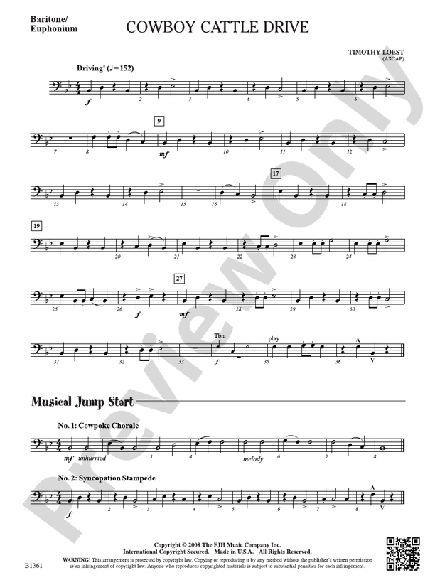Cowboy Cattle Drive: Baritone/Euphonium: Baritone/Euphonium Part ...