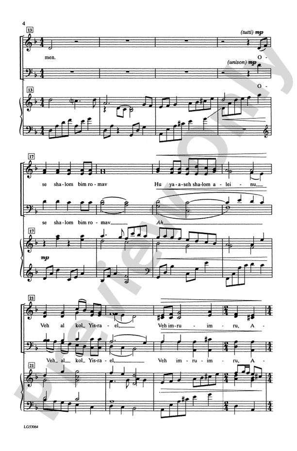 Ose Shalom: SATB Choral Octavo - Digital Sheet Music Download