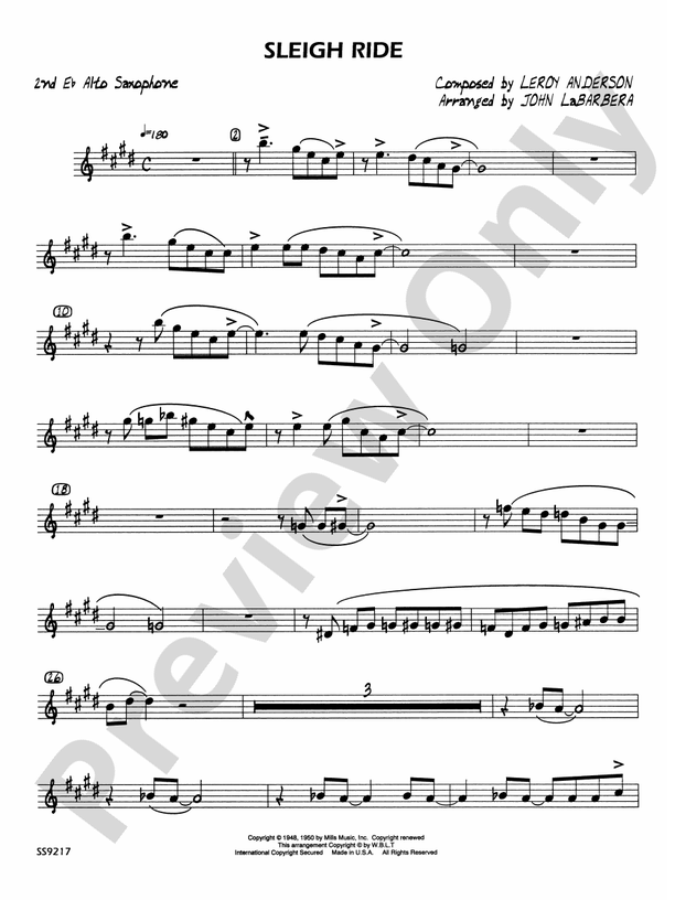 Sleigh Ride: 2nd E-flat Alto Saxophone: 2nd E-flat Alto Saxophone Part - Digital Sheet Music ...