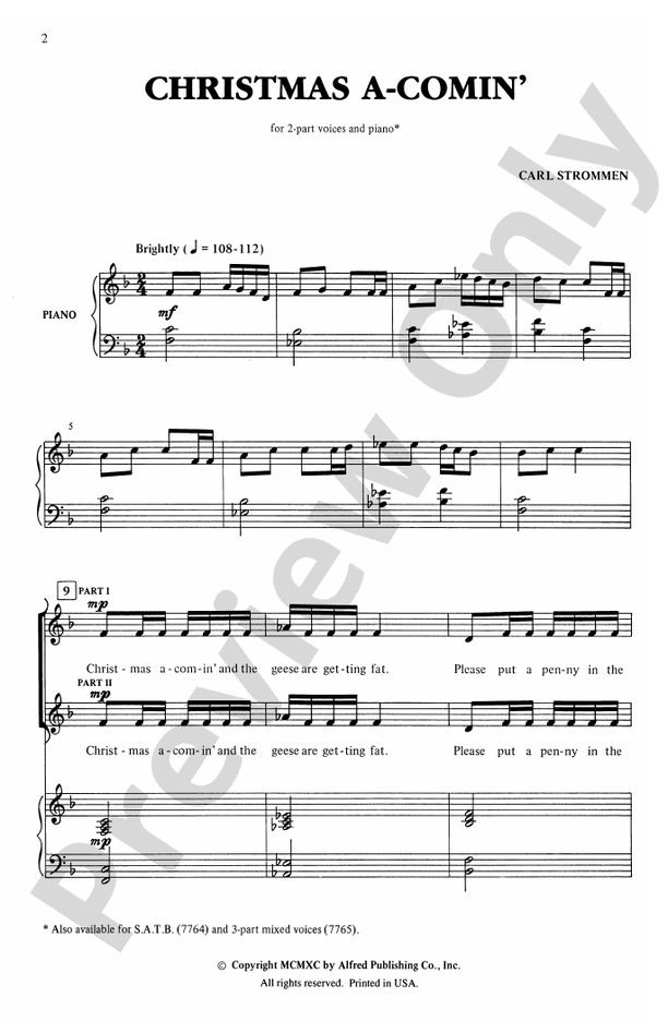 Christmas A-Comin': 2-Part Choral Octavo: Carl Strommen - Digital Sheet ...