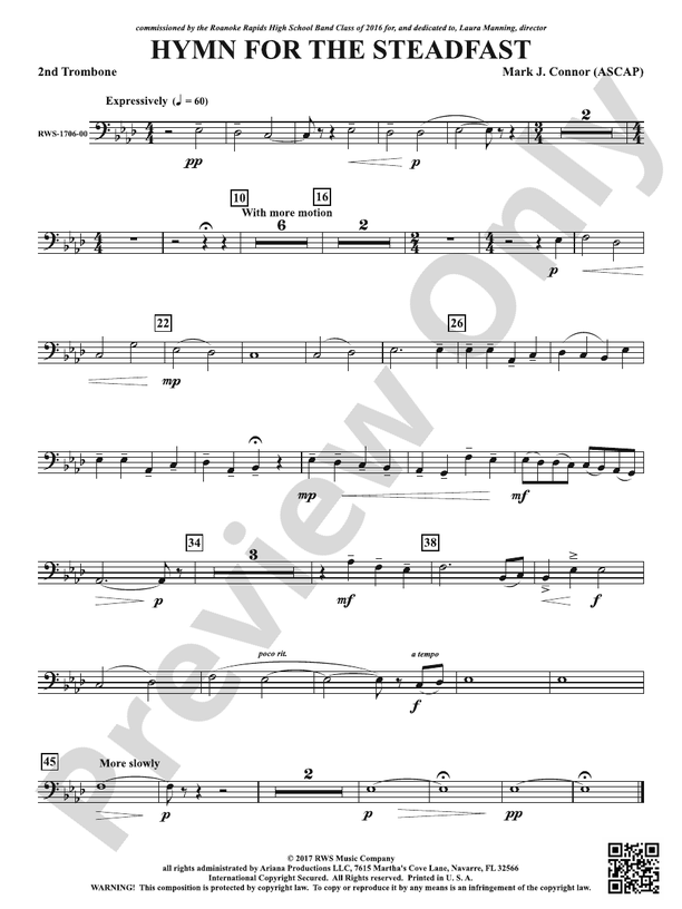 Hymn for the Steadfast: 2nd Trombone: 2nd Trombone Part: Mark J. Connor - Digital Sheet Music ...