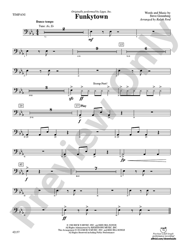 Funkytown: Timpani: Timpani Part - Digital Sheet Music Download