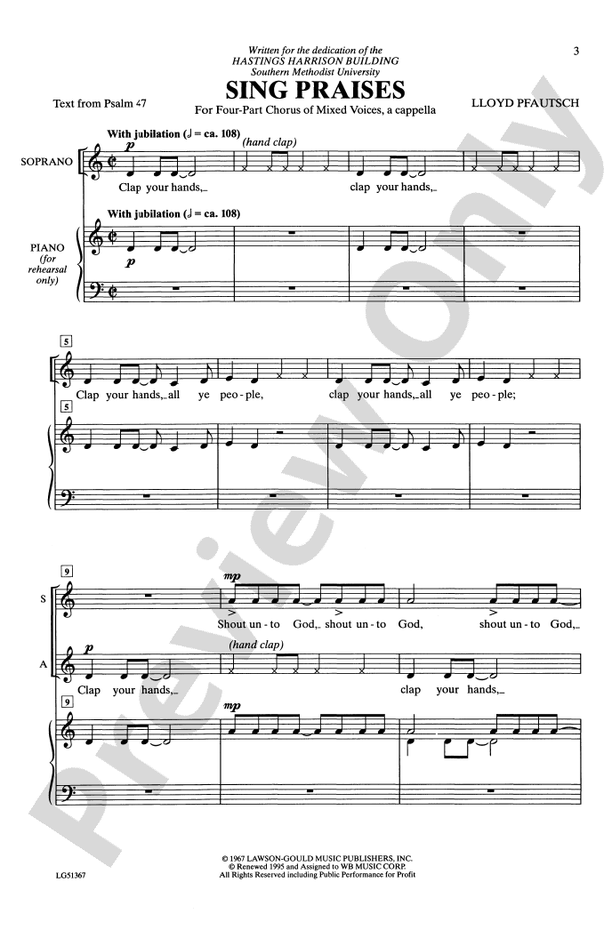 Sing Praises: SATB Choral Octavo: Lloyd Pfautsch - Digital Sheet Music ...