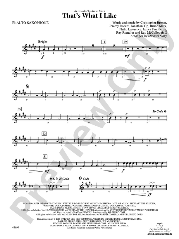 That's What I Like: E-flat Alto Saxophone: E-flat Alto Saxophone Part - Digital Sheet Music Download