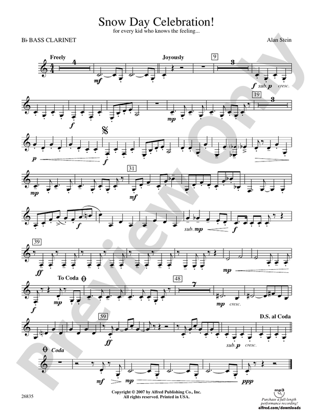Snow Day Celebration!: B-flat Bass Clarinet: B-flat Bass Clarinet Part ...
