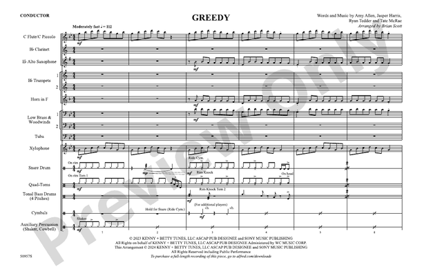 Greedy: Score: Marching Band Score - Digital Sheet Music Download