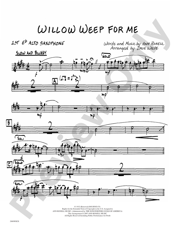Willow Weep for Me: E-flat Alto Saxophone: E-flat Alto Saxophone Part ...