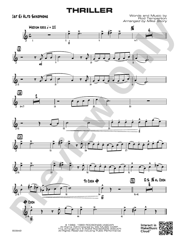Thriller: E-flat Alto Saxophone: E-flat Alto Saxophone Part - Digital Sheet Music Download