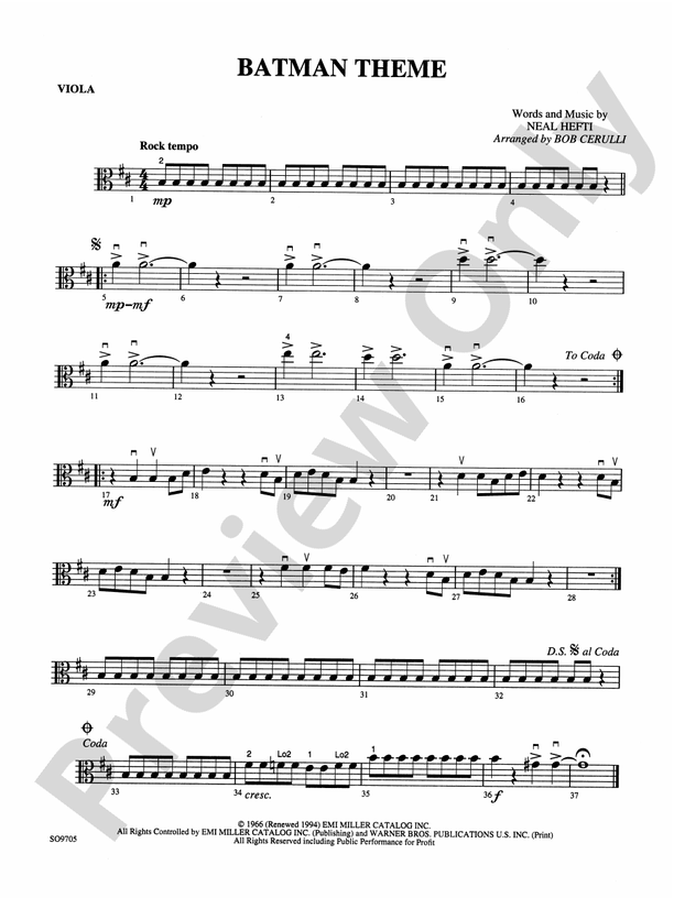 Batman Theme: Viola: Viola Part - Digital Sheet Music Download