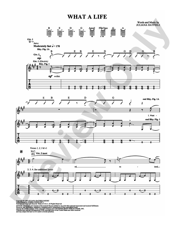 What A Life: Guitar TAB: Juliana Hatfield - Digital Sheet Music Download