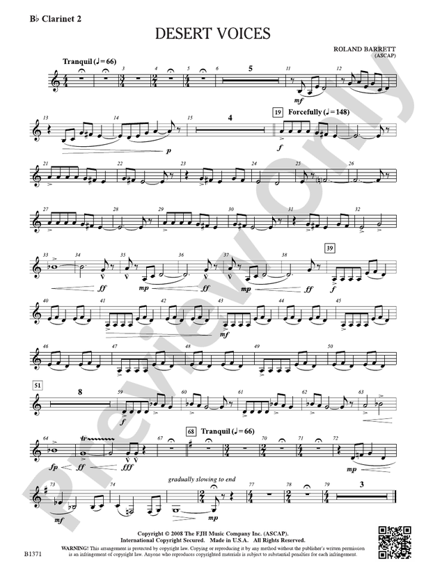 Desert Voices: B-flat Clarinet 2: B-flat Clarinet 2 Part: Roland ...