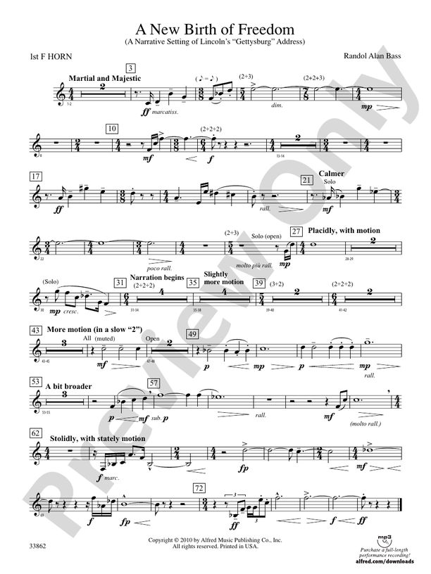 A New Birth of Freedom: 1st F Horn: 1st F Horn Part - Digital Sheet ...