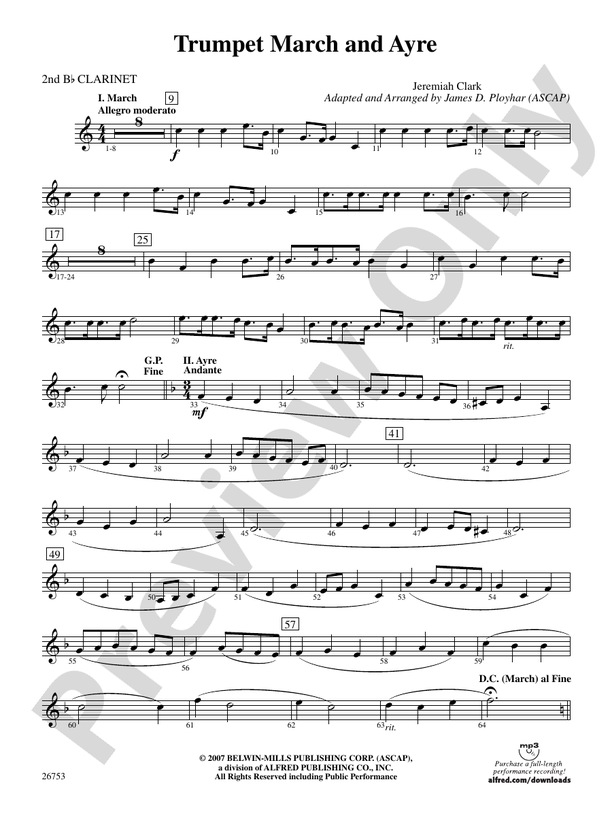 Trumpet March and Ayre: 2nd B-flat Clarinet: 2nd B-flat Clarinet Part ...