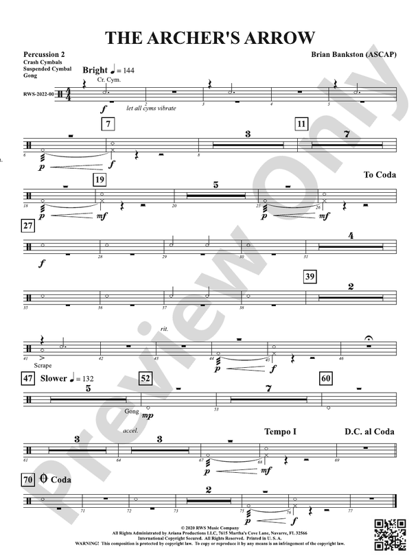 The Archer's Arrow: 2nd Percussion: 2nd Percussion Part: Brian Bankston ...