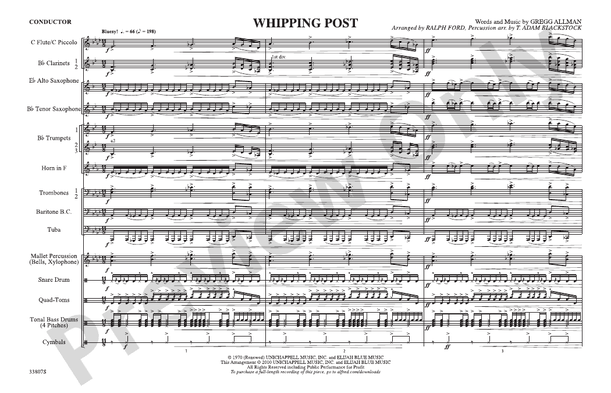 Whipping Post: Marching Band Conductor Score & Parts: The Allman ...