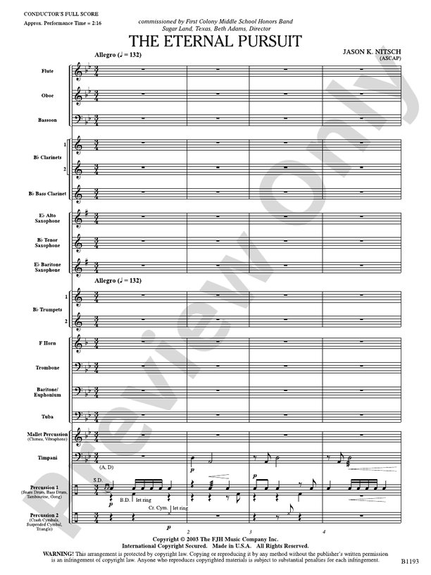 The Eternal Pursuit: Score: Concert Band Score: Jason K. Nitsch ...