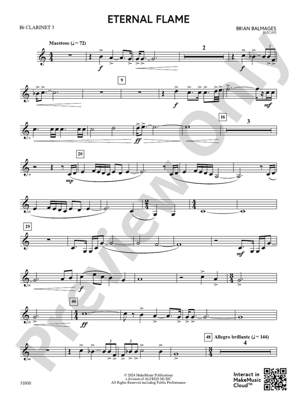Eternal Flame: 3rd B-flat Clarinet: 3rd B-flat Clarinet Part - Digital ...