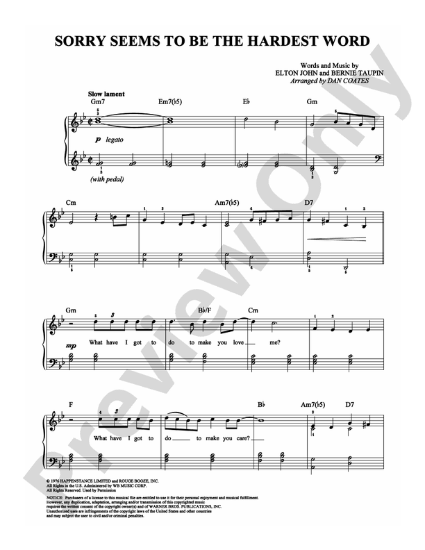 Sorry Seems to Be the Hardest Word: Easy Piano: Elton John - Digital ...
