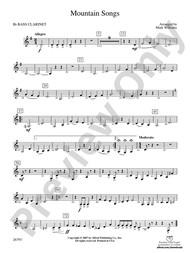 Mountain Songs: B-flat Bass Clarinet: B-flat Bass Clarinet Part - Digital Sheet Music Download