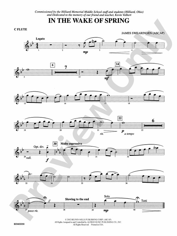 In the Wake of Spring: Flute: Flute Part - Digital Sheet Music Download