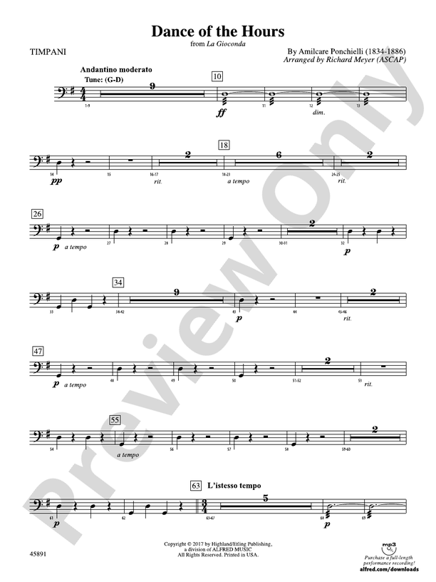 Dance of the Hours: Timpani: Timpani Part - Digital Sheet Music Download