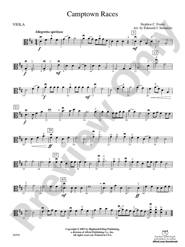 Camptown Races: Viola: Viola Part - Digital Sheet Music Download