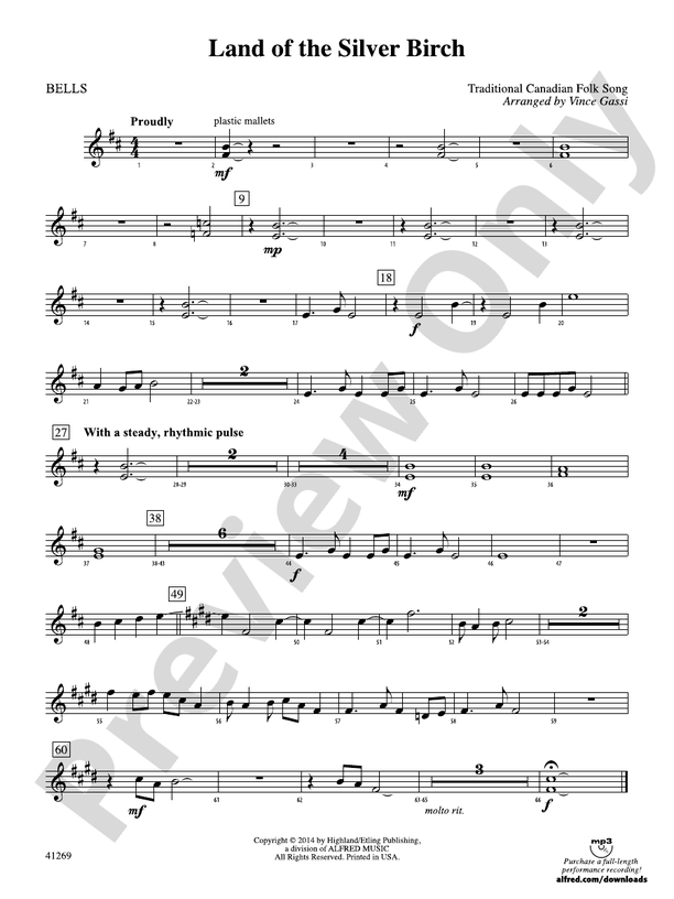 Land of the Silver Birch: Bells: Bells Part - Digital Sheet Music Download