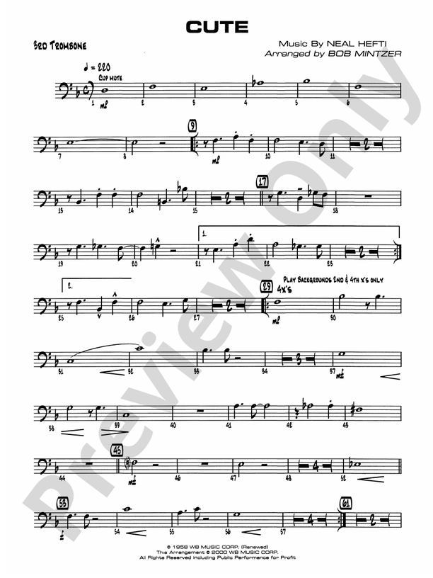 Cute: 3rd Trombone: 3rd Trombone Part - Digital Sheet Music Download