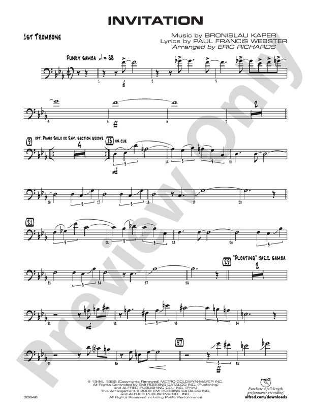 Invitation: 1st Trombone: 1st Trombone Part - Digital Sheet Music Download